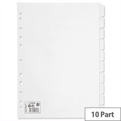 10 Part Subject Dividers White A4 Pack 10 5 Star - Hunt Office UK