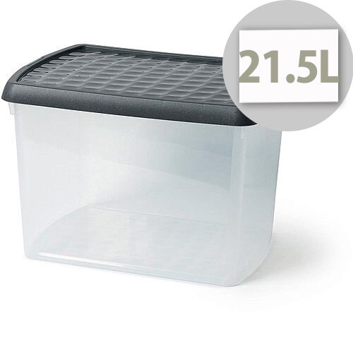 5 Star Elite 21.5 Litre Plastic Storage Clip Box Clear with Black Lid ...