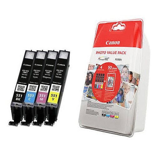Canon CLI-551 BK/C/M/Y ( 6508B005 ) 4 Colours: Black, Cyan, Magenta ...