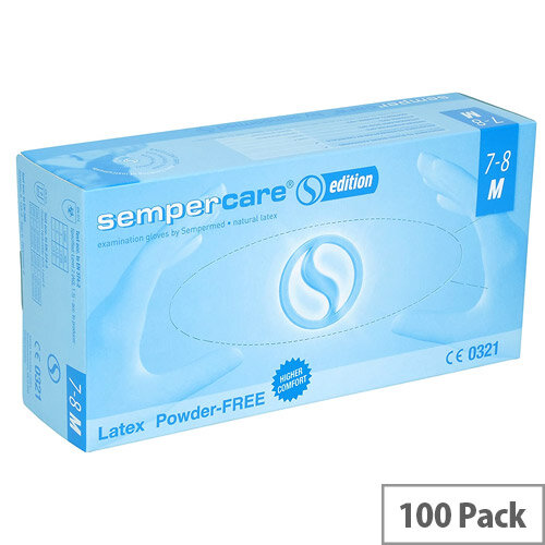 SemperCare Edition Latex Gloves MEDIUM Powder Free (100) Box G823781735 - Hunt Office UK