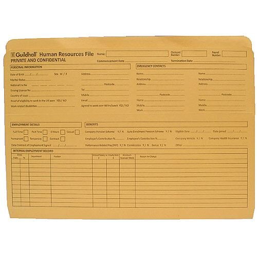 Guildhall Pre-Printed HR File Yellow 211/1300Z Pack of 50 - Hunt Office UK