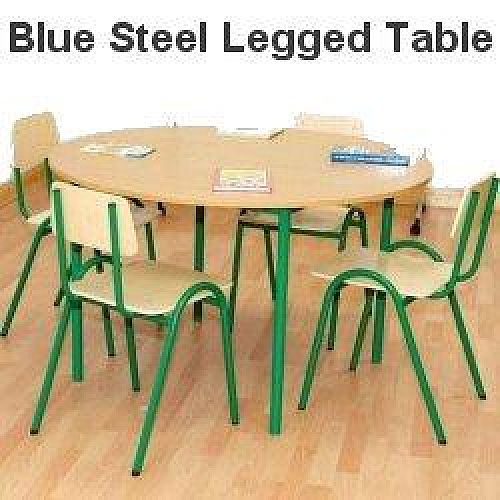 Round Primary School Classroom Table Beech Blue 1200x650mm - Hunt Office UK