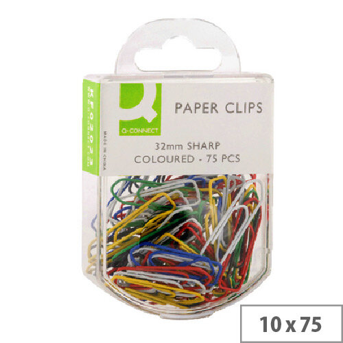 Q-Connect Paperclip 32mm Coloured Pack of 75 x 10 KF02023Q - Hunt Office UK