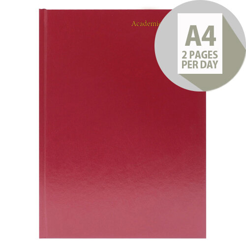 Desk Diary A4 2 Pages Per Day 2020 Burgundy KF2A4BG20 - Hunt Office UK
