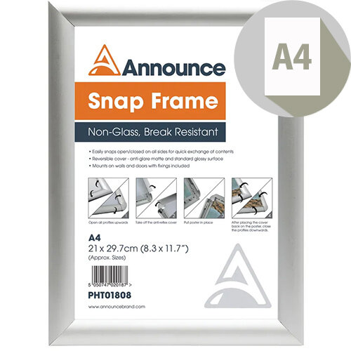 Photo Album Co A4 Silver Snap Frame SNAPA4S - Hunt Office UK