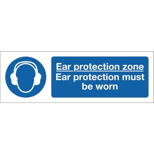 Sign Ear Protection Zone 600x200 Aluminium - Hunt Office UK