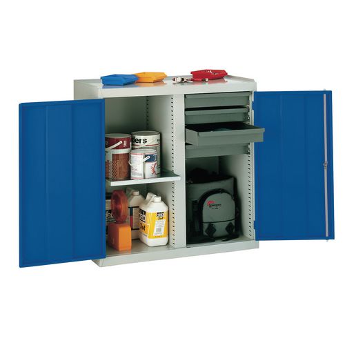 Tool Cupboards Double Door Blue With 4 Drawers & 1 Shelf - Hunt Office UK
