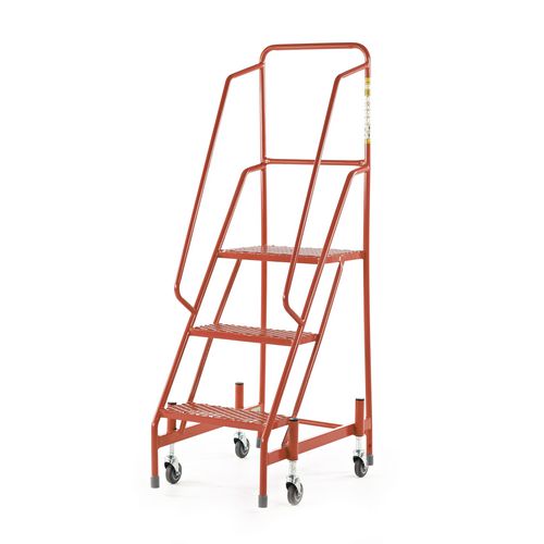 Retractable Wheel Mobile Step 3 Step With Full Handrail Mesh Tread Red ...