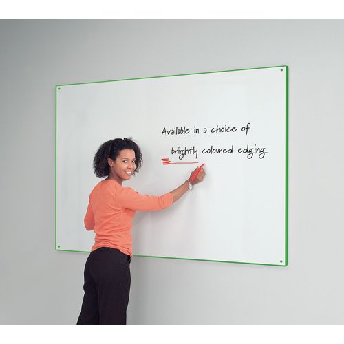 Green Write-On Coloured Edged Whiteboard 620x920 - Hunt Office UK