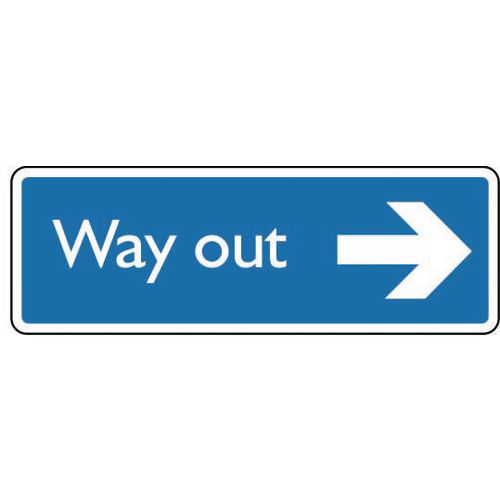 Sign Way Out Right Self-Adhesive Vinyl 200X75 White On Blue - Hunt ...