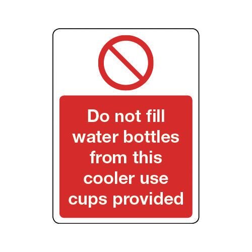 Sign Do Not Fill Water Bottles Self-Adhesive Vinyl 150x200 - Hunt Office UK