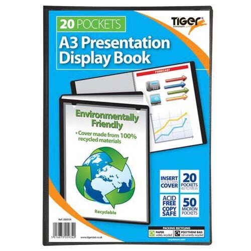 Tiger A3 Presentation Display Book 20 Pocket Black - HuntOffice.co.uk