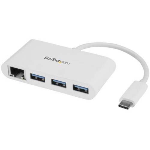 3 Port USB3 Hub GbE USBC to 3xUSBA White - HuntOffice.co.uk