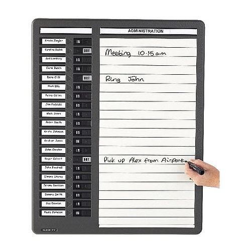 Indesign In/Out Drywipe Board 20 Names Grey WPITDW20 - Hunt Office UK