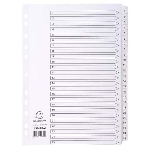Exacompta Index 1-25 A4 160gsm Card White with White Mylar Tabs ...