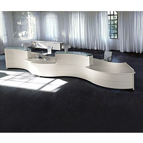 Light Oak Wood Finish Curved Reception Desk Luna RD67 - Hunt Office UK