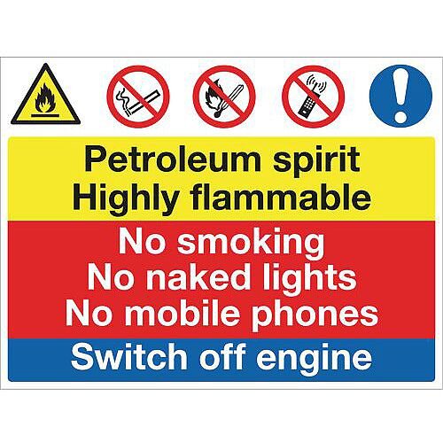 Fire Prevention Sign Petroleum Spirit Highly Flammable Aluminium ...