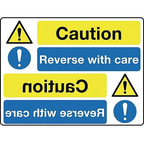 Aluminium Mirror Sign Header Caution Reverse With Care - Hunt Office UK