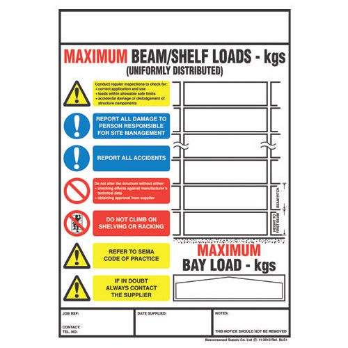 Weight Load Notice Sign For Pallet Racking - Hunt Office UK