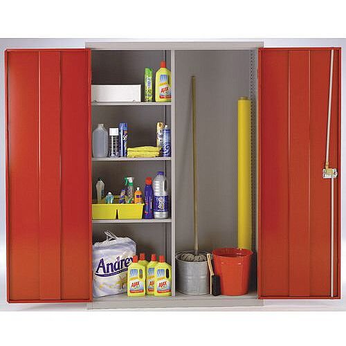 Large Utility Cupboard Red and Grey H1828xW1220xD457mm - Hunt Office UK