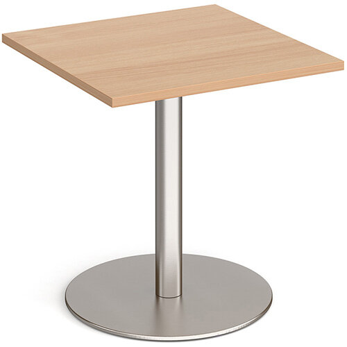 Monza Square Beech Dining Table with Flat Round Brushed Steel Base ...