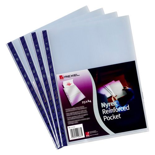 Rexel Nyrex Punched Pocket A4 Clear Blue Strip 90 Micron Pack 25 - Hunt ...