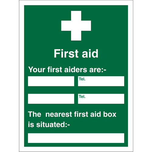First Aid Sign 450x600 1mm First Aiders (Name & Location) - Hunt Office UK