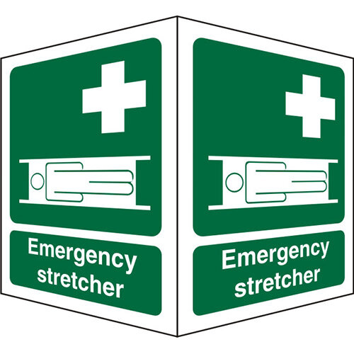 Protruding FirstAid Sign 2 Faces Each Emergency Stretcher - Hunt Office UK