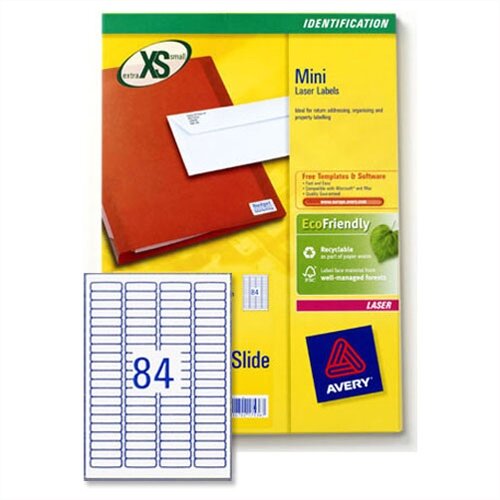 Avery Mini Labels Laser 84 per Sheet 46x11.1mm White L7656-100 8400 ...
