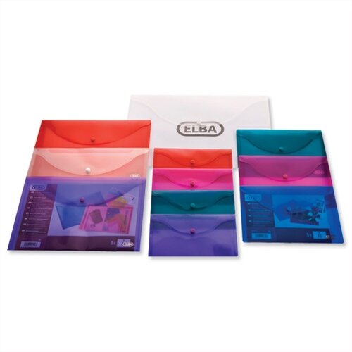 A5 Document Wallet Plastic Transparent Assorted Stud Fastening Pack 5 ...