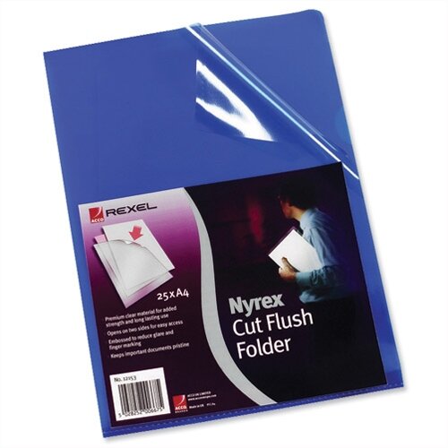 Rexel Nyrex Blue Cut Flush Folder A4 Pack 25 - Hunt Office UK