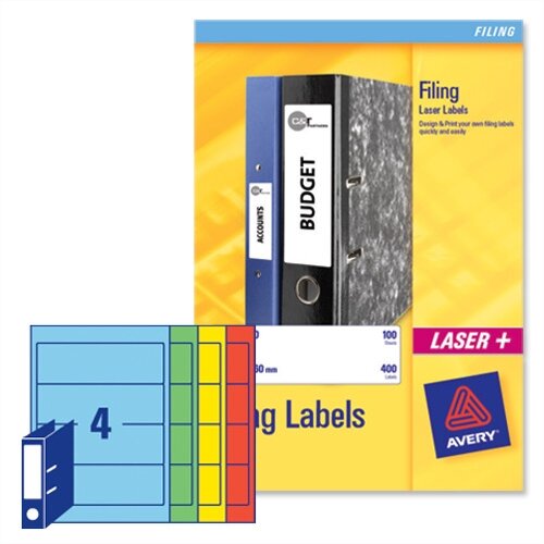 Avery Lever Arch Filing Labels Laser L7171A-20 200x60mm Assorted 80 ...