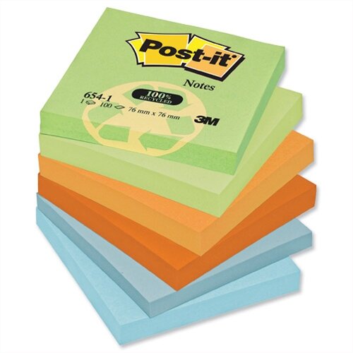 Post-it Notes Recycled Pad 76x76mm of 100 Sheets Pastel Pack 12 - Hunt ...