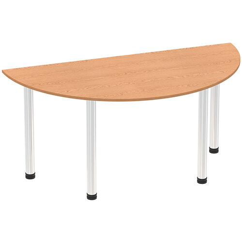 Impulse Semi-circle Table W1600mm Oak Top Chrome Post Leg - Hunt Office UK