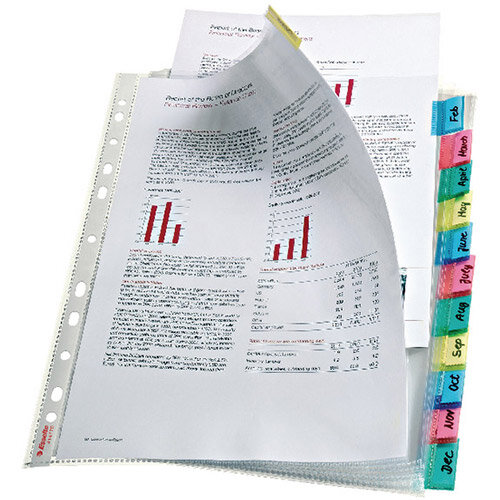 Esselte Index Pocket A4 12-Tab Assorted 130 Micron 414170 - Hunt Office UK