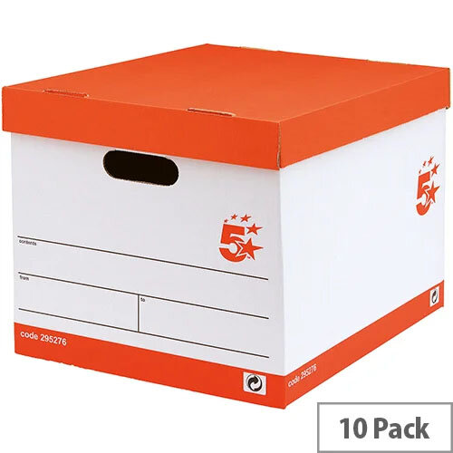5 Star Lever Arch Files Storage Box A4 White and Red 10 Pack - Hunt ...