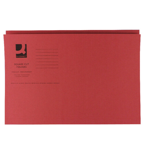 Q-Connect Red Square Cut Folder Medium Weight 250gsm Foolscap Pack of ...