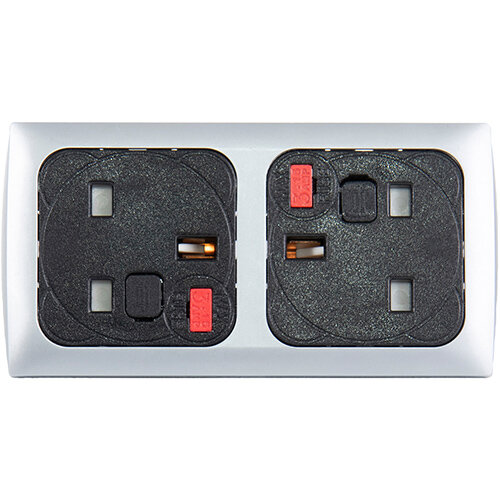 Proton panel mounted power module 2 x UK sockets - silver/black - Hunt ...