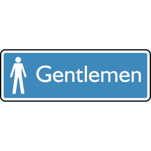 Sign Gentlemen 200X75 Vinyl White On Blue - Hunt Office UK
