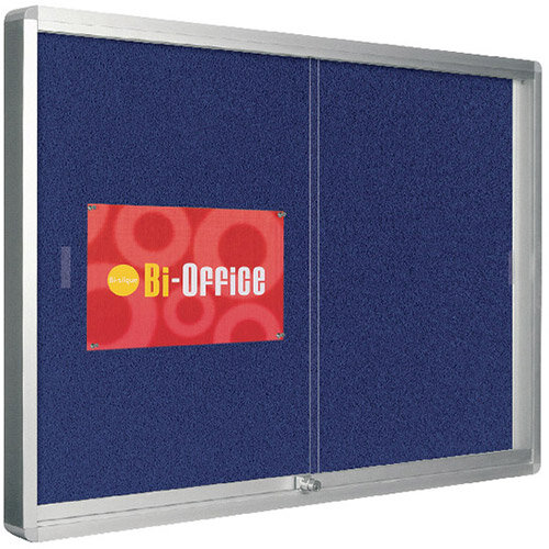 Bi-Office Lockable Glazed Display Case 1000x700mm Blue Felt Aluminium ...