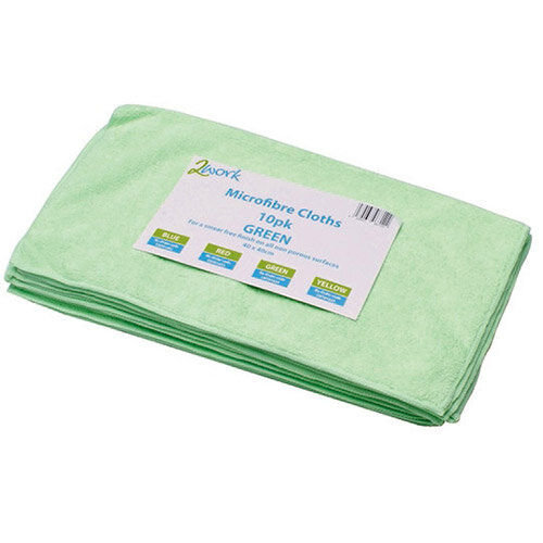 2Work Green 400 x 400mm Microfibre Cleanig Cloths (10 Pack) 101161GN ...