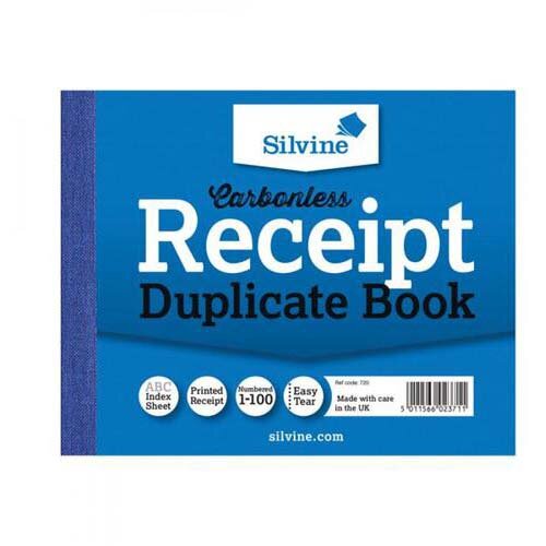 Silvine 102x127mm Duplicate Receipt Book Carbonless Ruled 1-100 Taped ...