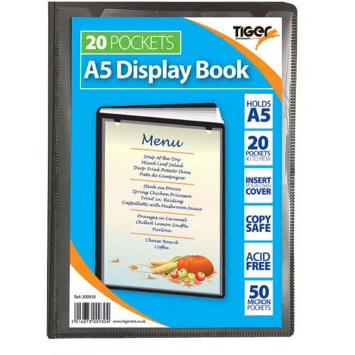 Tiger A5 Presentation Display Book 20 Pocket Black - HuntOffice.co.uk