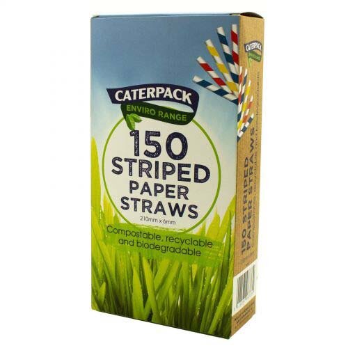 Caterpack Enviro Paper Straws Striped (Pack 150) - HuntOffice.co.uk
