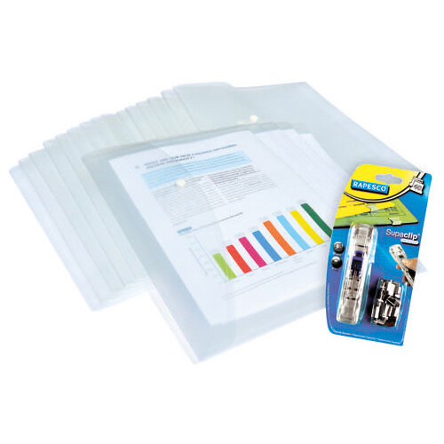 Rapesco Foolscap Popper Wallet Clear (Pack of 20) FOC Supaclip 40 ...