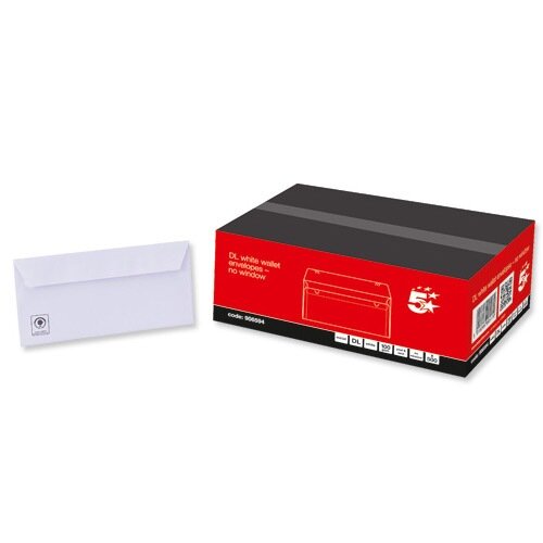 5 Star Office Envelopes Wallet Peel and Seal White DL 100gsm Pack of ...