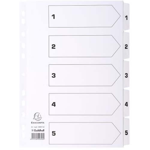 Exacompta Index 1-5 A4 160gsm Card White with White Mylar Tabs ...