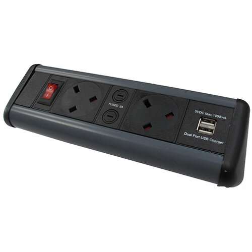 CR USB Power Pack 2 x Power 2 x USB CR Desktop Unit PP2USB - Hunt Office UK