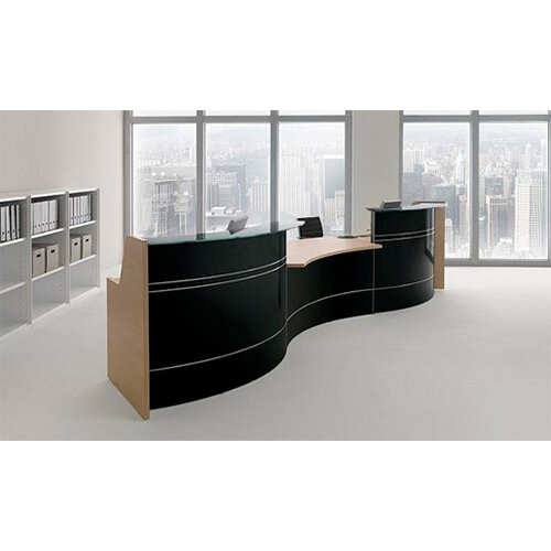 Curved Reception Black With Glass Counter Top RD57 - Hunt Office UK