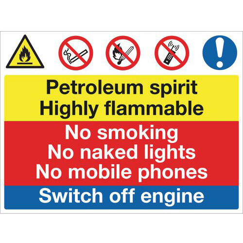 Fire Prevention Sign Petroleum Spirit Highly Flammable Aluminium ...